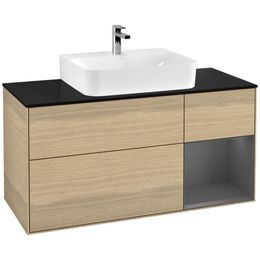 Villeroy & Boch Villeroy und Boch Finion Waschtischunterschrank F172GKPC 120cm, Abdeckplatte black matt, Regal rechts Anthracite matt, Oak Veneer