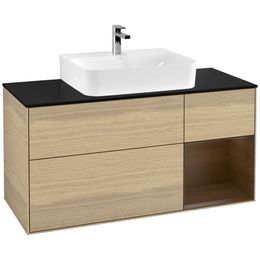 Villeroy & Boch Villeroy und Boch Finion Waschtischunterschrank F172GNPC 120cm, Abdeckplatte black matt, Regal rechts Walnut veneer, Oak Veneer