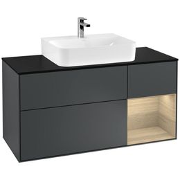 Villeroy & Boch Villeroy und Boch Finion Waschtischunterschrank F172PCHG 120cm, Abdeckplatte black matt, Regal rechts Oak Veneer, Midnight Blue Matt Lacquer