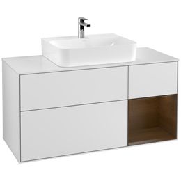 Villeroy & Boch Villeroy und Boch Finion Waschtischunterschrank F171GNMT 120cm, Abdeckplatte white matt, Regal rechts Walnut veneer, White matt lacquer