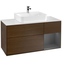 Villeroy & Boch Villeroy und Boch Finion Waschtischunterschrank F171GKGN 120cm, Abdeckplatte white matt, Regal rechts Anthracite matt, Walnut veneer