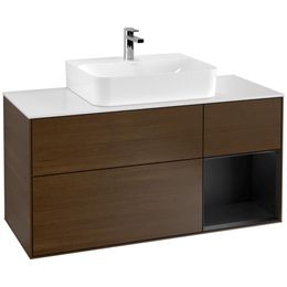 Villeroy & Boch Villeroy und Boch Finion Waschtischunterschrank G171PDGN 120cm, Abdeckplatte white matt, Emotion, Regal rechts Black matt lacquer, Walnut veneer