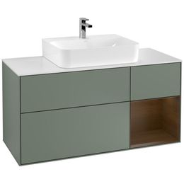 Villeroy & Boch Villeroy und Boch Finion Waschtischunterschrank G171GNGM 120cm, Abdeckplatte white matt, Emotion, Regal rechts Walnut veneer, Olive Matt Lacquer