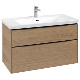 Villeroy & Boch Villeroy und Boch Subway 3.0 Waschtisch-Unterschrank C570L1VJ 97,3x57,6x47,8cm, mit LED/Griff Volcano black, nordic oak