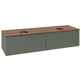 Villeroy & Boch Villeroy und Boch Antao Waschtisch-Unterschrank L39052HL mit Beleuchtung, 160x36x50cm, Hahnlochbohrung, Waschbeckenplattenfarbe warm walnut, leaf green matt lacquer