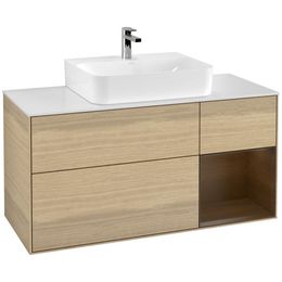 Villeroy & Boch Villeroy und Boch Finion Waschtischunterschrank G171GNPC 120cm, Abdeckplatte white matt, Emotion, Regal rechts Walnut veneer, Oak Veneer
