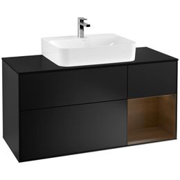 Villeroy & Boch Villeroy und Boch Finion Waschtischunterschrank G172GNPD 120cm, Abdeckplatte black matt, Emotion, Regal rechts Walnut veneer, Black matt lacquer