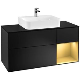 Villeroy & Boch Villeroy und Boch Finion Waschtischunterschrank G172HFPD 120cm, Abdeckplatte black matt, Emotion, Regal rechts Gold matt, Black matt lacquer