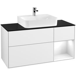 Villeroy & Boch Villeroy und Boch Finion Waschtischunterschrank G172GFGF 120cm, Abdeckplatte black matt, Emotion, Regal rechts Glossy white lacquer, Glossy white lacquer