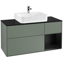 Villeroy & Boch Villeroy und Boch Finion Waschtischunterschrank G172PDGM 120cm, Abdeckplatte black matt, Emotion, Regal rechts Black matt lacquer, Olive Matt Lacquer