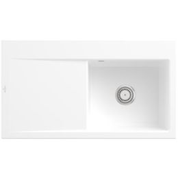 Villeroy & Boch Villeroy und Boch Subway Style 50 Einbausp&uuml;le 335101RW Becken rechts, Ablaufgarnitur mit Handbet&auml;tigung, 900 x 510 mm, Stone White