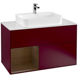 Villeroy & Boch Villeroy und Boch Finion Waschtischunterschrank G361GNHB 100cm, Abdeckplatte white matt, Emotion, Regal links Walnut veneer, Peony Matt