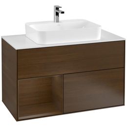 Villeroy & Boch Villeroy und Boch Finion Waschtischunterschrank G361GNGN 100cm, Abdeckplatte white matt, Emotion, Regal links Walnut veneer, Walnut veneer