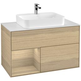 Villeroy & Boch Villeroy und Boch Finion Waschtischunterschrank G361PCPC 100cm, Abdeckplatte white matt, Emotion, Regal links Oak Veneer, Oak Veneer