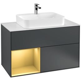 Villeroy & Boch Villeroy und Boch Finion Waschtischunterschrank G361HFHG 100cm, Abdeckplatte white matt, Emotion, Regal links Gold matt, Midnight Blue Matt Lacquer