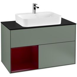 Villeroy & Boch Villeroy und Boch Finion Waschtischunterschrank F362HBGM 100cm, Abdeckplatte black matt, Regal links Peony, Olive Matt Lacquer