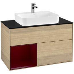 Villeroy & Boch Villeroy und Boch Finion Waschtischunterschrank F362HBPC 100cm, Abdeckplatte black matt, Regal links Peony, Oak Veneer