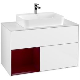 Villeroy & Boch Villeroy und Boch Finion Waschtischunterschrank F361HBGF 100cm, Abdeckplatte white matt, Regal links Peony, Glossy white lacquer