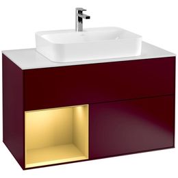 Villeroy & Boch Villeroy und Boch Finion Waschtischunterschrank F361HFHB 100cm, Abdeckplatte white matt, Regal links Gold matt, Peony Matt
