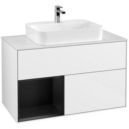 Villeroy & Boch Villeroy und Boch Finion Waschtischunterschrank F361PDGF 100cm, Abdeckplatte white matt, Regal links Black matt lacquer, Glossy white lacquer