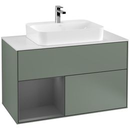 Villeroy & Boch Villeroy und Boch Finion Waschtischunterschrank F361GKGM 100cm, Abdeckplatte white matt, Regal links Anthracite matt, Olive Matt Lacquer