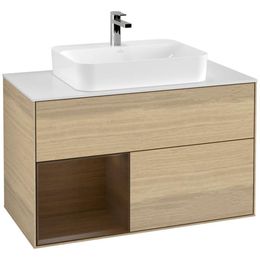 Villeroy & Boch Villeroy und Boch Finion Waschtischunterschrank F361GNPC 100cm, Abdeckplatte white matt, Regal links Walnut veneer, Oak Veneer