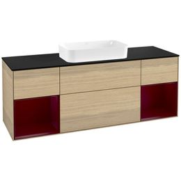 Villeroy & Boch Villeroy und Boch Finion Waschtischunterschrank G332HBPC 160cm, Abdeckplatte black matt, Emotion, Regale Peony matt lacquer, Oak Veneer