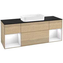 Villeroy & Boch Villeroy und Boch Finion Waschtischunterschrank G332GFPC 160cm, Abdeckplatte black matt, Emotion, Regale Glossy white lacquer, Oak Veneer