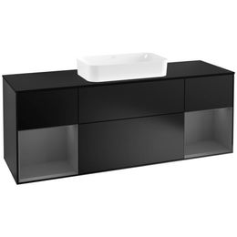 Villeroy & Boch Villeroy und Boch Finion Waschtischunterschrank F332GKPD 160x60,3cm, Abdeckplatte black matt, Regale Anthracite matt lacquer, Black matt lacquer