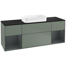 Villeroy & Boch Villeroy und Boch Finion Waschtischunterschrank F332HGGM 160x60,3cm, Abdeckplatte black matt, Regale Midnight matt lacquer, Olive Matt Lacquer