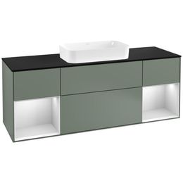 Villeroy & Boch Villeroy und Boch Finion Waschtischunterschrank F332MTGM 160x60,3cm, Abdeckplatte black matt, Regale White matt lacquer, Olive Matt Lacquer