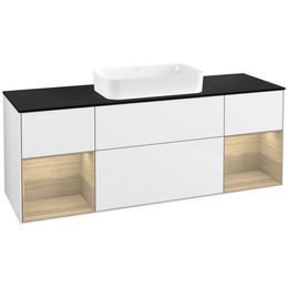 Villeroy & Boch Villeroy und Boch Finion Waschtischunterschrank F332PCGF 160x60,3cm, Abdeckplatte black matt, Regale Oak Veneer, Glossy white lacquer