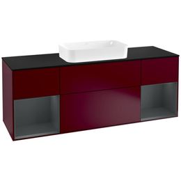 Villeroy & Boch Villeroy und Boch Finion Waschtischunterschrank F332HGHB 160x60,3cm, Abdeckplatte black matt, Regale Midnight matt lacquer, Peony Matt