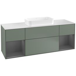 Villeroy & Boch Villeroy und Boch Finion Waschtischunterschrank G331GKGM 160cm, Abdeckplatte white matt, Emotion, Regale Anthracite matt lacquer, Olive Matt Lacquer