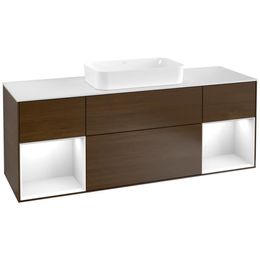 Villeroy & Boch Villeroy und Boch Finion Waschtischunterschrank G331GFGN 160cm, Abdeckplatte white matt, Emotion, Regale Glossy white lacquer, Walnut veneer