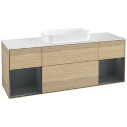 Villeroy & Boch Villeroy und Boch Finion Waschtischunterschrank G331HGPC 160cm, Abdeckplatte white matt, Emotion, Regale Midnight matt lacquer, Oak Veneer