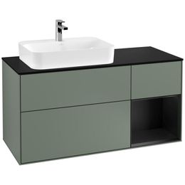 Villeroy & Boch Villeroy und Boch Finion Waschtischunterschrank G402PDGM 120cm, Abdeckplatte black matt, Emotion, Regal rechts Black matt lacquer, Olive Matt Lacquer