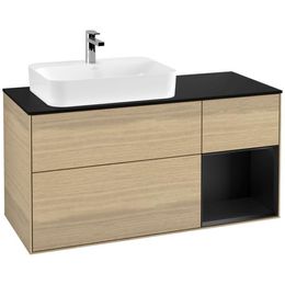 Villeroy & Boch Villeroy und Boch Finion Waschtischunterschrank G402PDPC 120cm, Abdeckplatte black matt, Emotion, Regal rechts Black matt lacquer, Oak Veneer