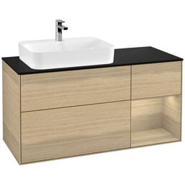 Villeroy & Boch Villeroy und Boch Finion Waschtischunterschrank G402PCPC 120cm, Abdeckplatte black matt, Emotion, Regal rechts Oak Veneer, Oak Veneer