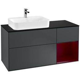 Villeroy & Boch Villeroy und Boch Finion Waschtischunterschrank F402HBHG 120cm, Abdeckplatte black matt, Regal rechts Peony, Midnight Blue Matt Lacquer