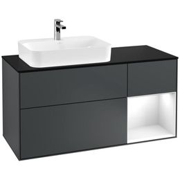 Villeroy & Boch Villeroy und Boch Finion Waschtischunterschrank F402GFHG 120cm, Abdeckplatte black matt, Regal rechts Glossy white lacquer, Midnight Blue Matt Lacquer