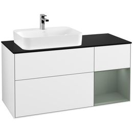 Villeroy & Boch Villeroy und Boch Finion Waschtischunterschrank F402GMGF 120cm, Abdeckplatte black matt, Regal rechts Olive Matt Lacquer, Glossy white lacquer