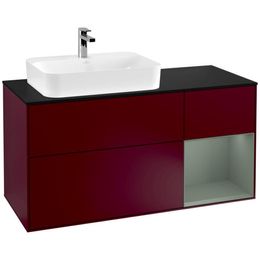 Villeroy & Boch Villeroy und Boch Finion Waschtischunterschrank F402GMHB 120cm, Abdeckplatte black matt, Regal rechts Olive Matt Lacquer, Peony Matt