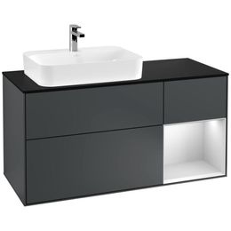 Villeroy & Boch Villeroy und Boch Finion Waschtischunterschrank F402MTHG 120cm, Abdeckplatte black matt, Regal rechts White matt lacquer, Midnight Blue Matt Lacquer