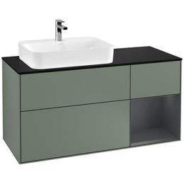 Villeroy & Boch Villeroy und Boch Finion Waschtischunterschrank F402HGGM 120cm, Abdeckplatte black matt, Regal rechts Midnight Blue Matt Lacquer, Olive Matt Lacquer