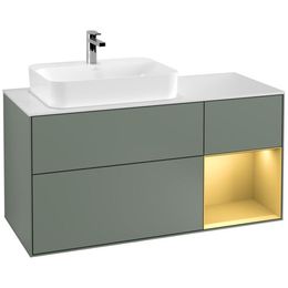 Villeroy & Boch Villeroy und Boch Finion Waschtischunterschrank G401HFGM 120cm, Abdeckplatte white matt, Emotion, Regal rechts Gold matt, Olive Matt Lacquer