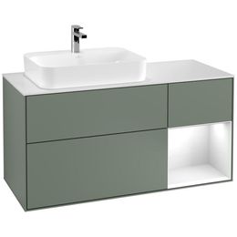 Villeroy & Boch Villeroy und Boch Finion Waschtischunterschrank G401GFGM 120cm, Abdeckplatte white matt, Emotion, Regal rechts Glossy white lacquer, Olive Matt Lacquer