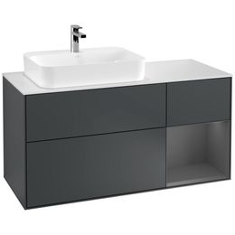 Villeroy & Boch Villeroy und Boch Finion Waschtischunterschrank G401GKHG 120cm, Abdeckplatte white matt, Emotion, Regal rechts Anthracite matt, Midnight Blue Matt Lacquer