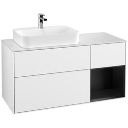 Villeroy & Boch Villeroy und Boch Finion Waschtischunterschrank G401PDGF 120cm, Abdeckplatte white matt, Emotion, Regal rechts Black matt lacquer, Glossy white lacquer