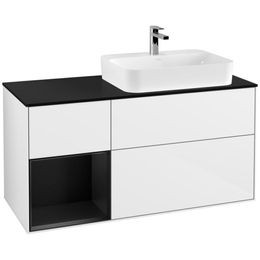Villeroy & Boch Villeroy und Boch Finion Waschtischunterschrank G392PDGF 120cm, Abdeckplatte black matt, Emotion, Regal links Black matt lacquer, Glossy white lacquer